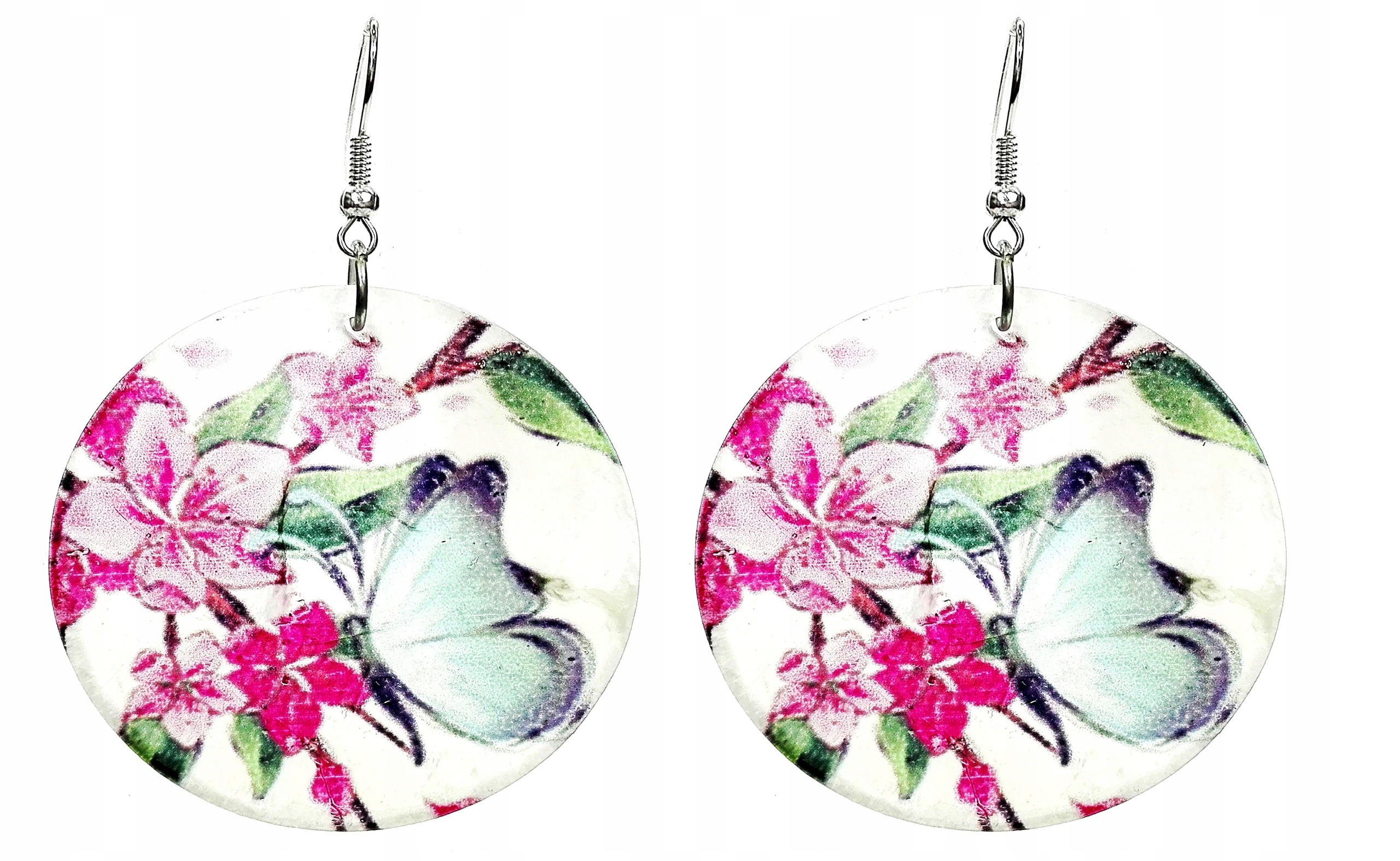 K6449 Kolczyki koła z masy perłowej motylek 12811552330 - Allegro.pl