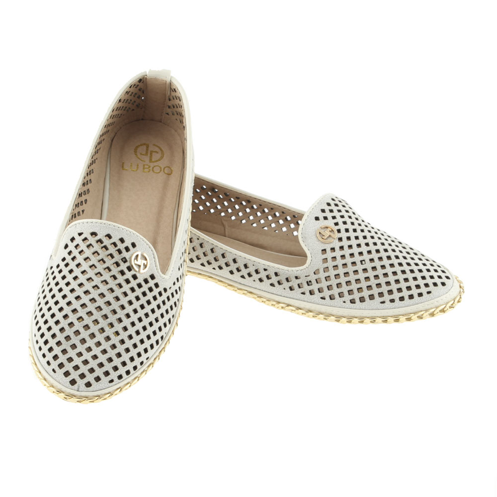 LU BOO AŻUROWE BALERINY SZARE BALERINKI LORDSY ESPADRYLE ZŁOTY ...