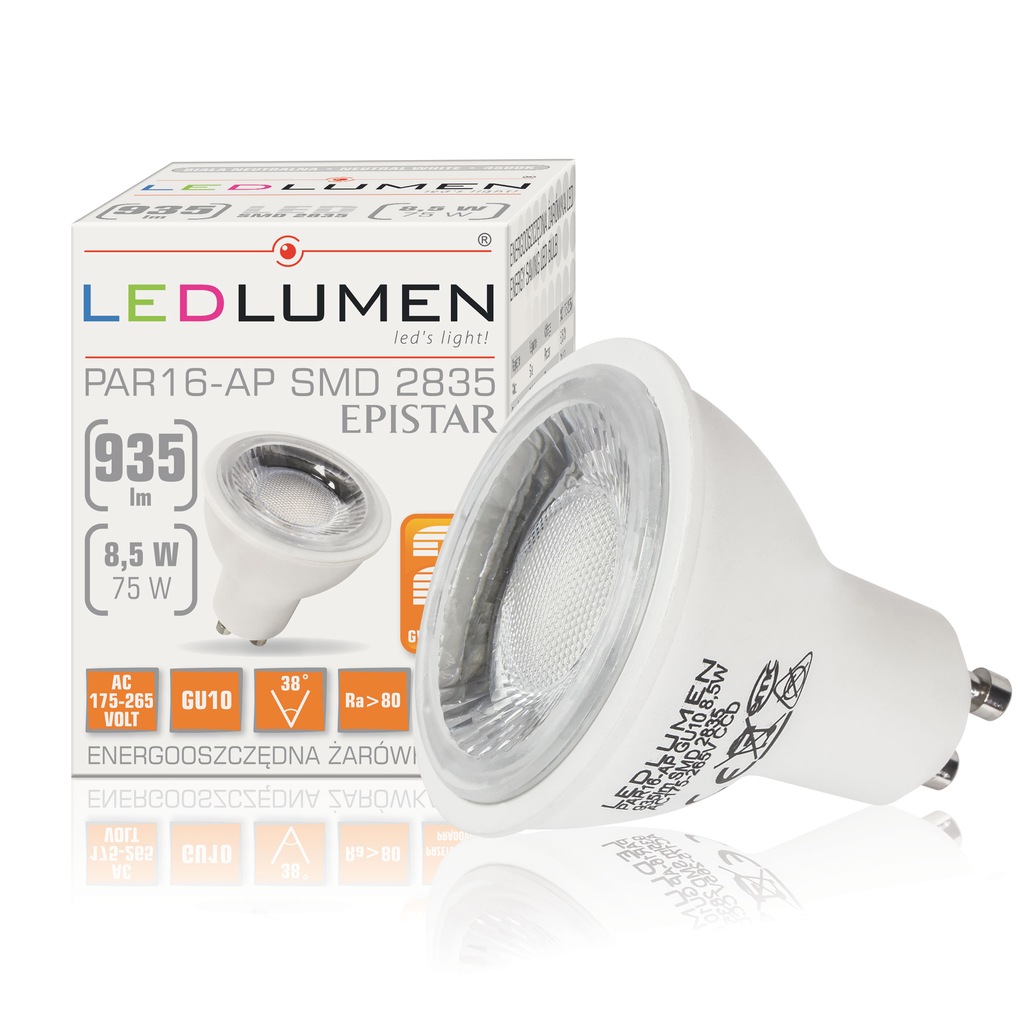 Żarówka GU10 8,5=75W LED 935lm Neutralna CCD 38kąt - 6670509598 ...