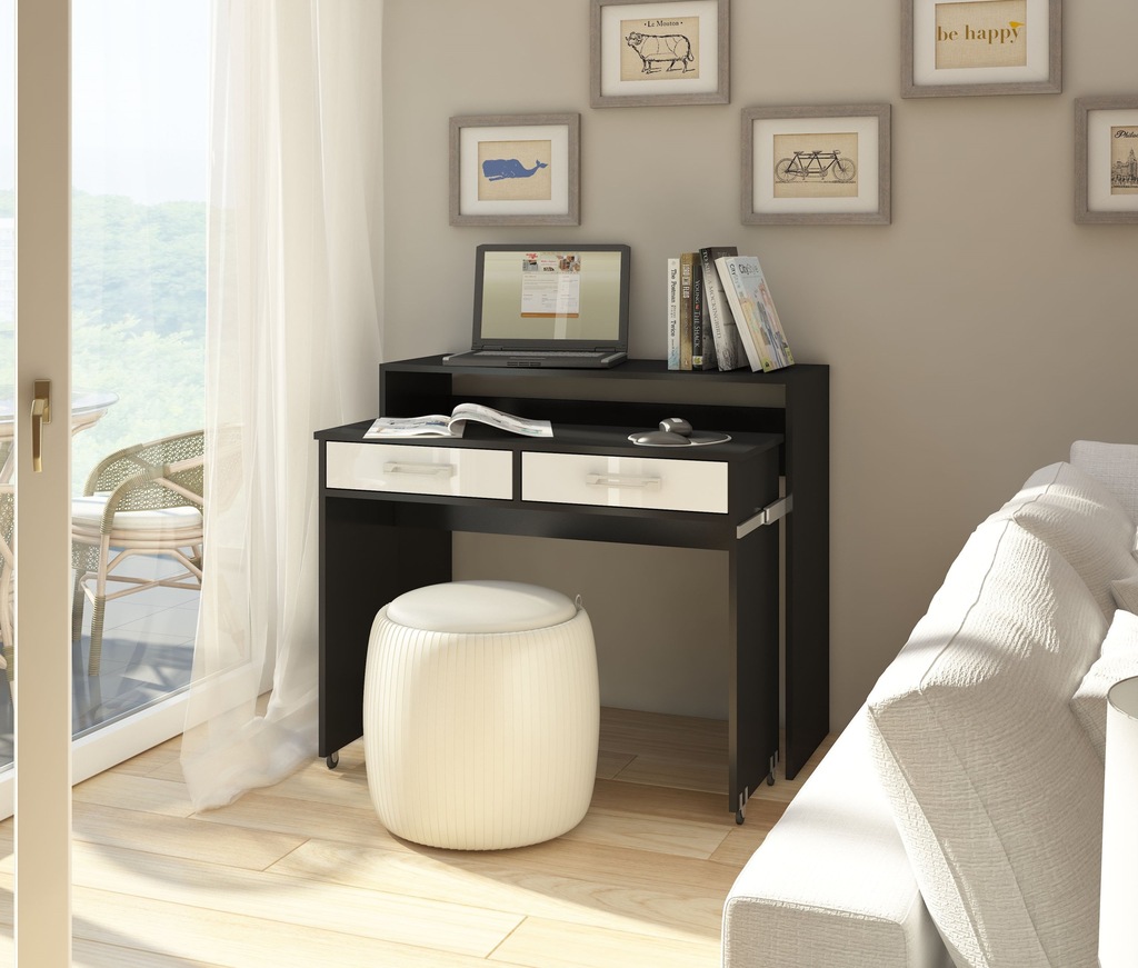 Nowoczesne biurko/toaletka rozsuwane - biały mat - 7237087943 ...