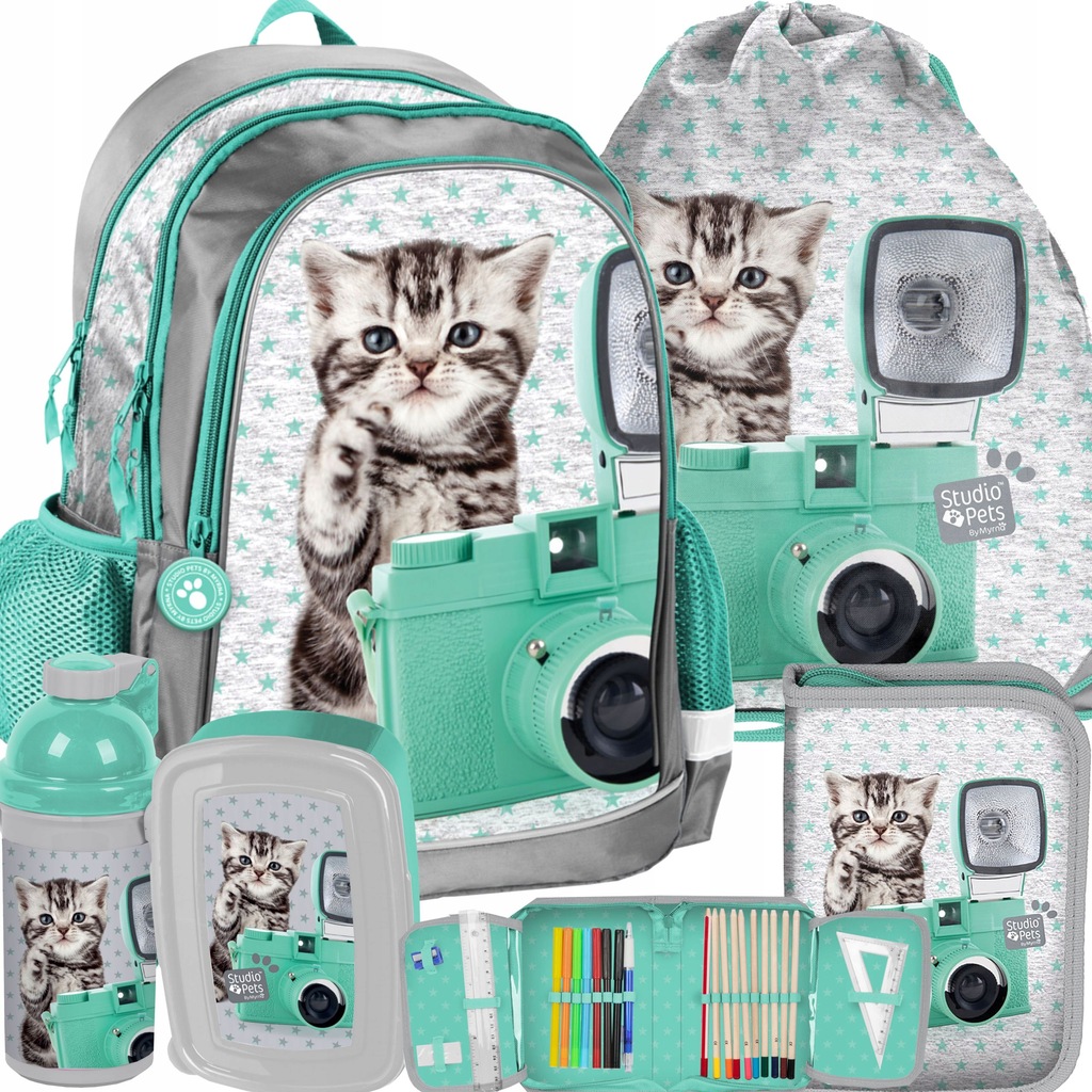 PLECAK SZKOLNY ZESTAW Z KOTKIEM KOTEM KOT KOTEK - 7458884222 - oficjalne archiwum Allegro