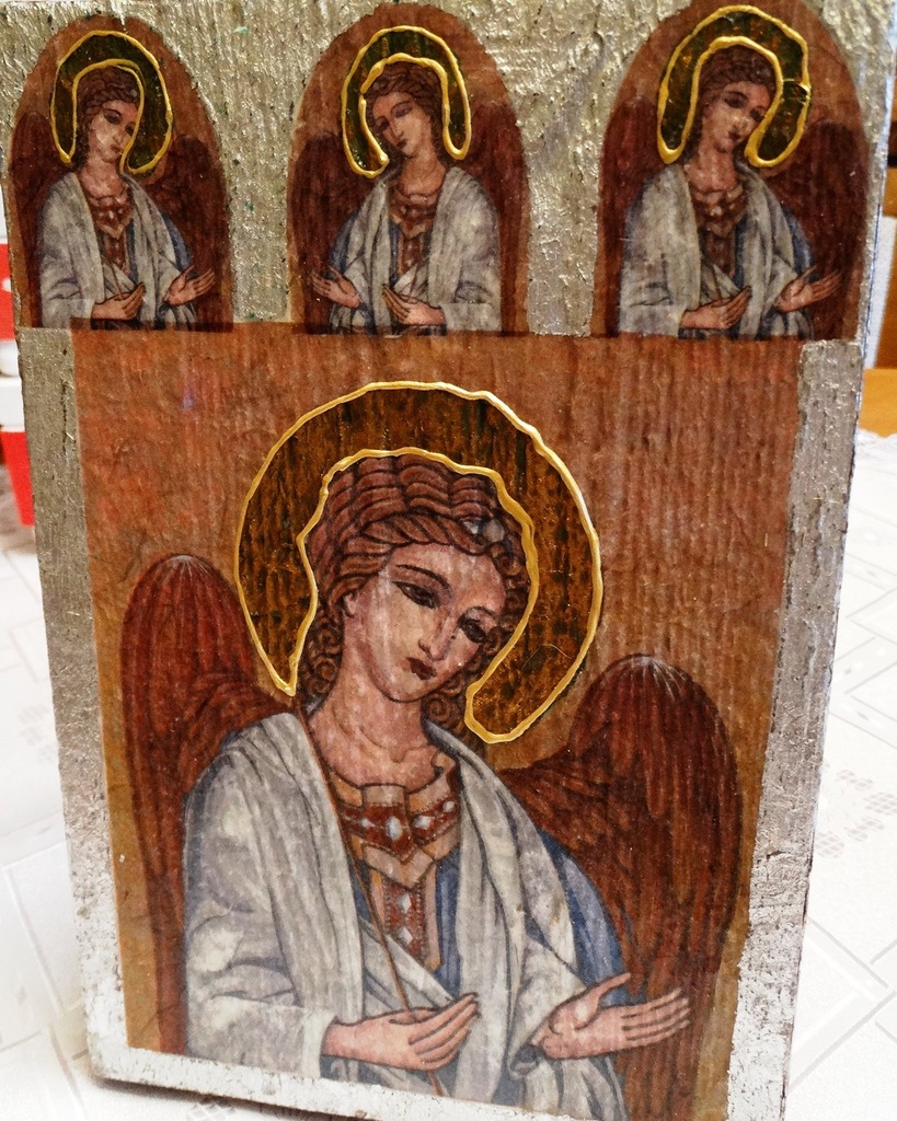 ikona na desce Anioł Gabriel srebrzona decoupage - 7230319716 ...