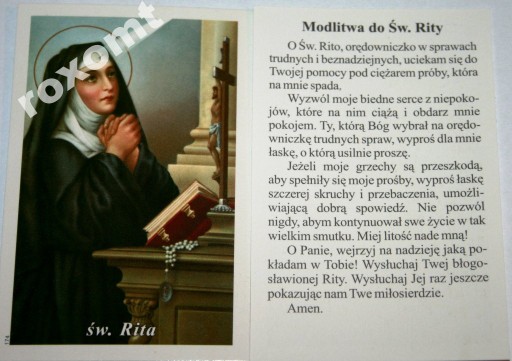 Św. RITA z Cascia obrazek + modlitwa do św. Rity 6157310681 - Allegro.pl